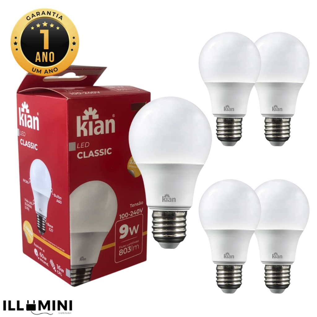 Kit C/5 Lâmpadas LED Bulbo 9W 4000K (Branco Neutro) E27 Bivolt | Shopee Brasil