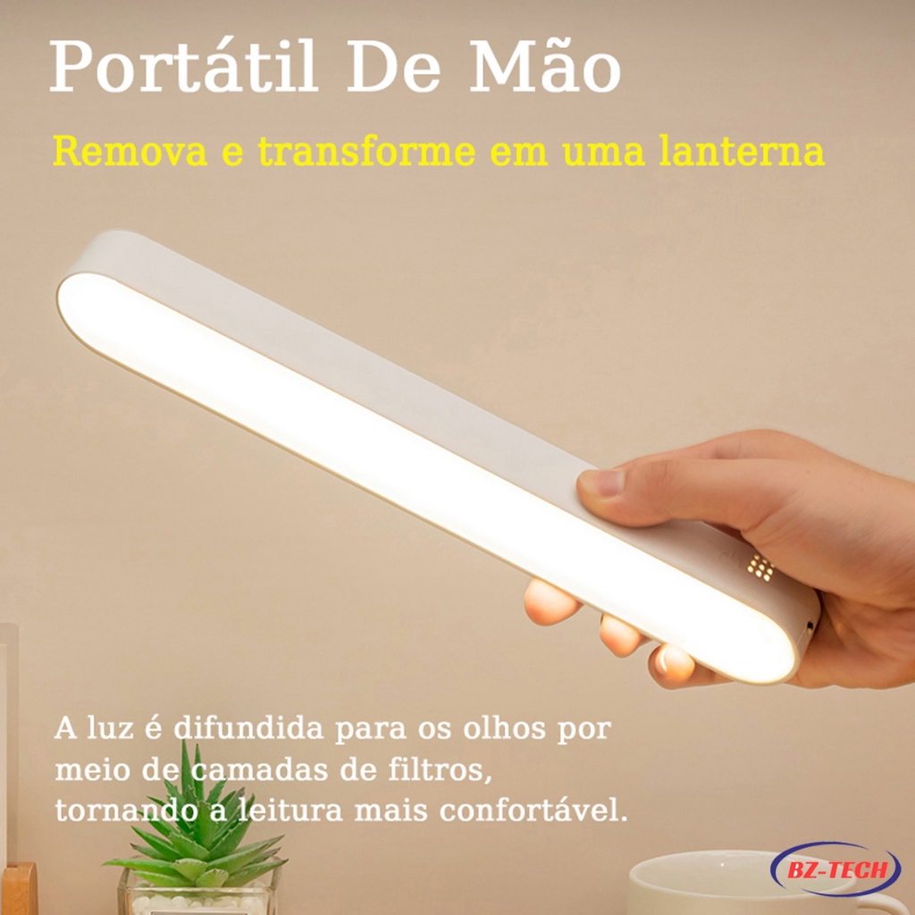Luminária De Mesa Recarregável Portátil Leitura LED Lâmpada Cabeceira ...