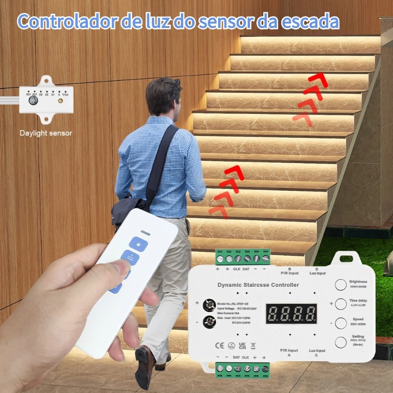 20 Degraus LED Escada Luz Tira Sensor De Movimento Escadas Fácil ...