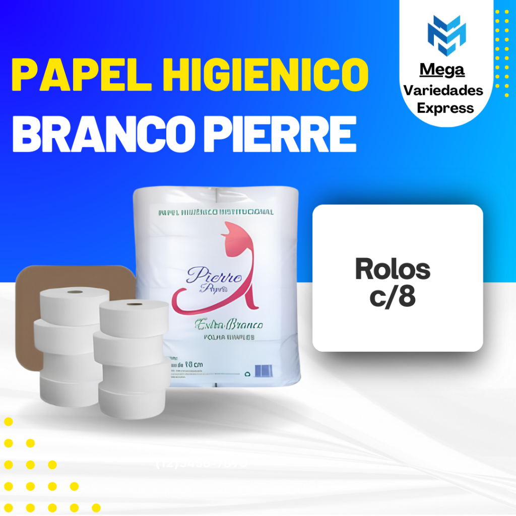 PAPEL HIGIENICO BRANCO PIERRE C/8 300 metros para dispenser | Shopee Brasil