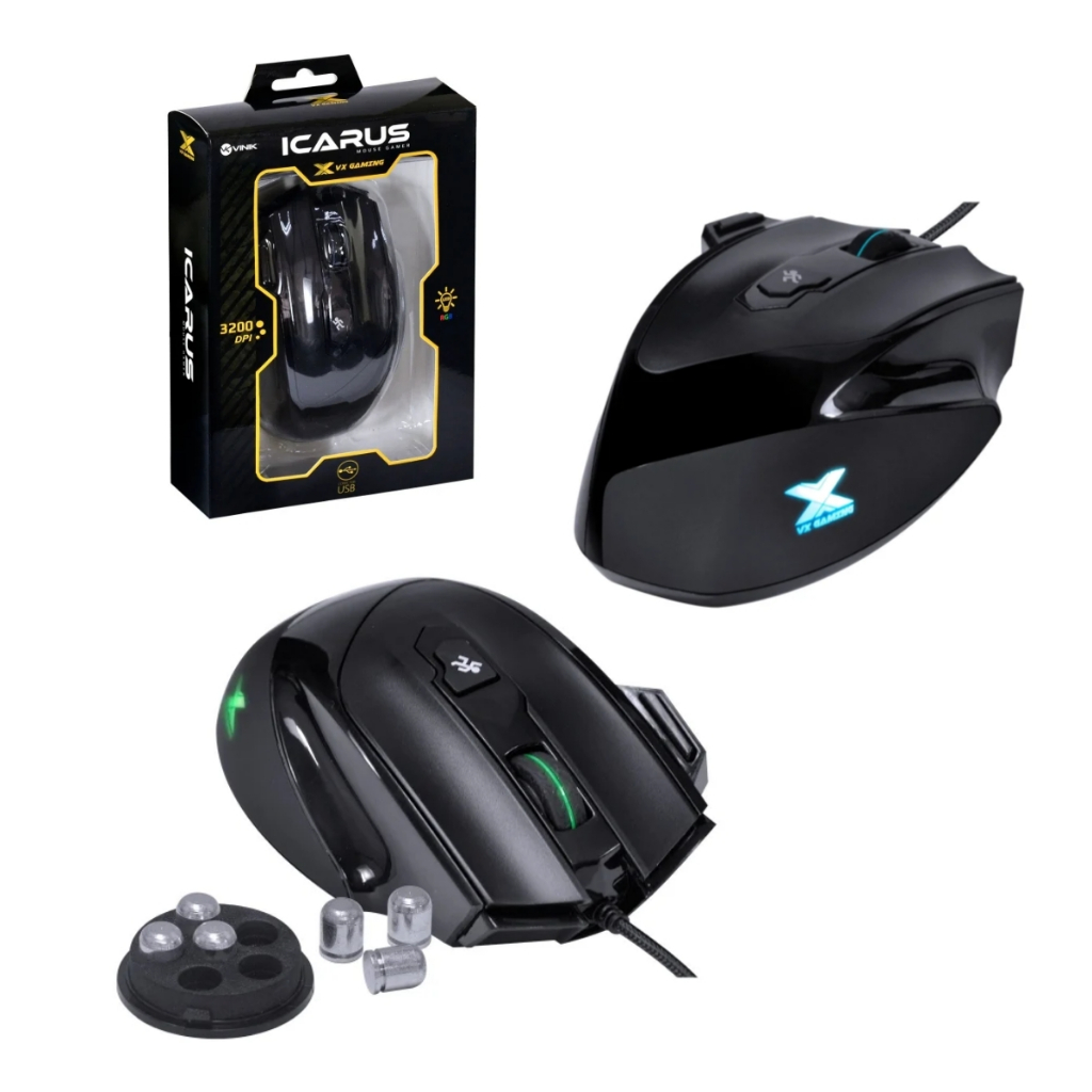 Mouse Gamer Icarus 3200 Dpi Com Ajuste De Peso Led Vx Gaming Com Cabo ...