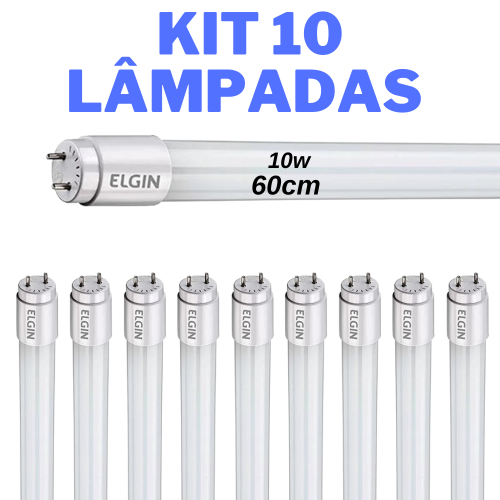 Kit 10 Lâmpada Led Tubular 60cm 10w T8 Branco Original Elgin 0,60m | Shopee Brasil