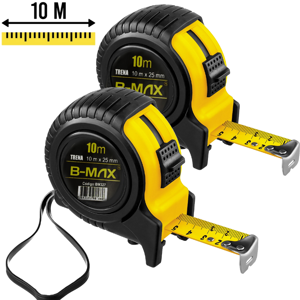 Trena 10 Metros Profissional Com Fita de Aço e Emborrachado 10m x 25mm ...