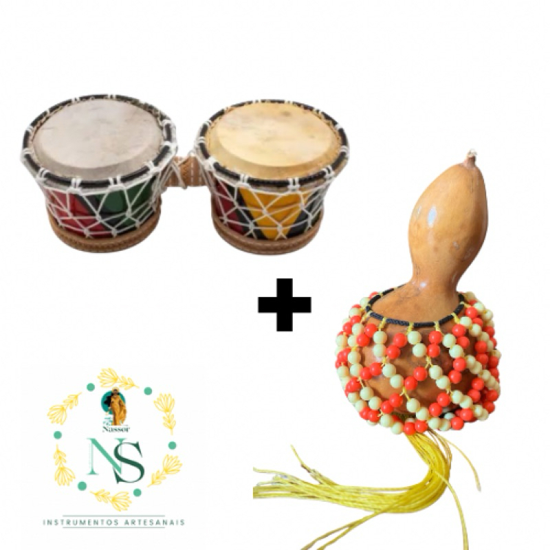 kit percussão Bongô + xequere PP-, tambor, percussão, ab,agbe ...
