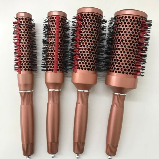 Escova Profissional Vazada Térmica Cerdas Mistas Javali Nylon Rose ...