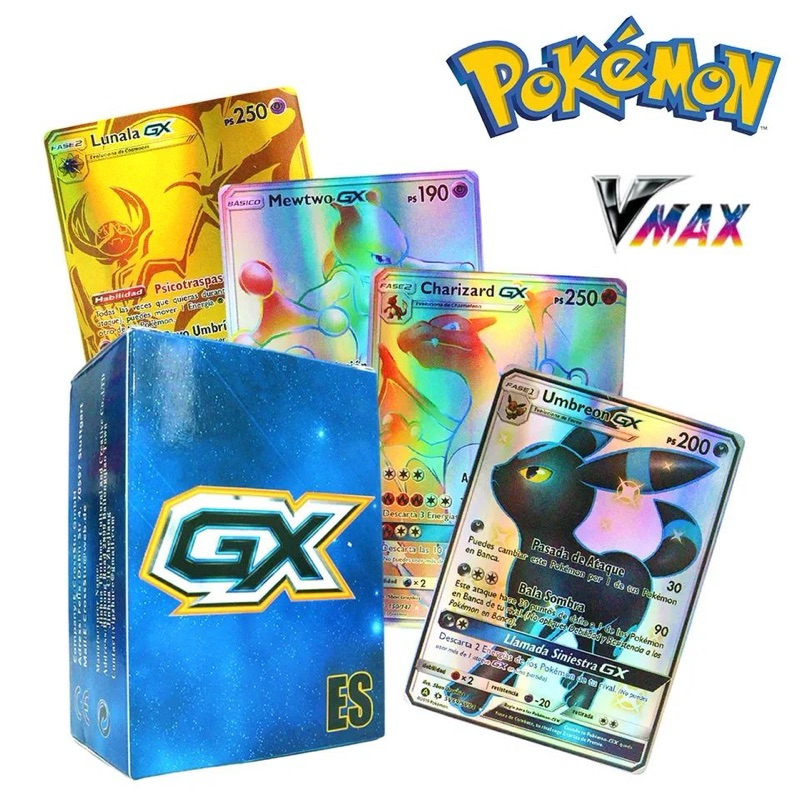 Kit de 100 Cartas Pokémon BRILHANTE Carta Pokémon SHINY VMAX/GX ...