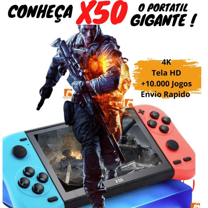 Mini Game Portátil X50 4K Tela Gigante 5.1 HD +10.000 8GB Jogos Clássicos GBA SFC GBC MAME NEO ...