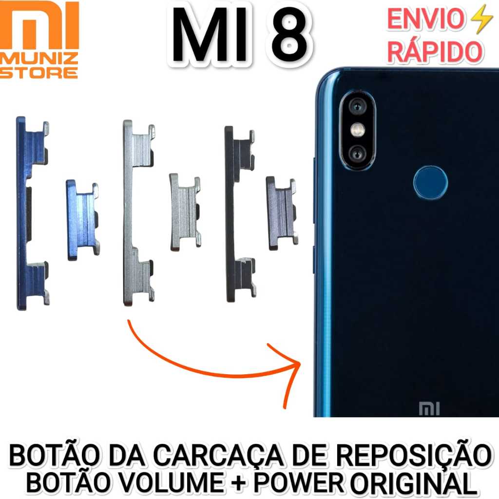 Botão Mi 8 Normal da Carcaça Volume + Mi8 Lateral Externo de Botões ...