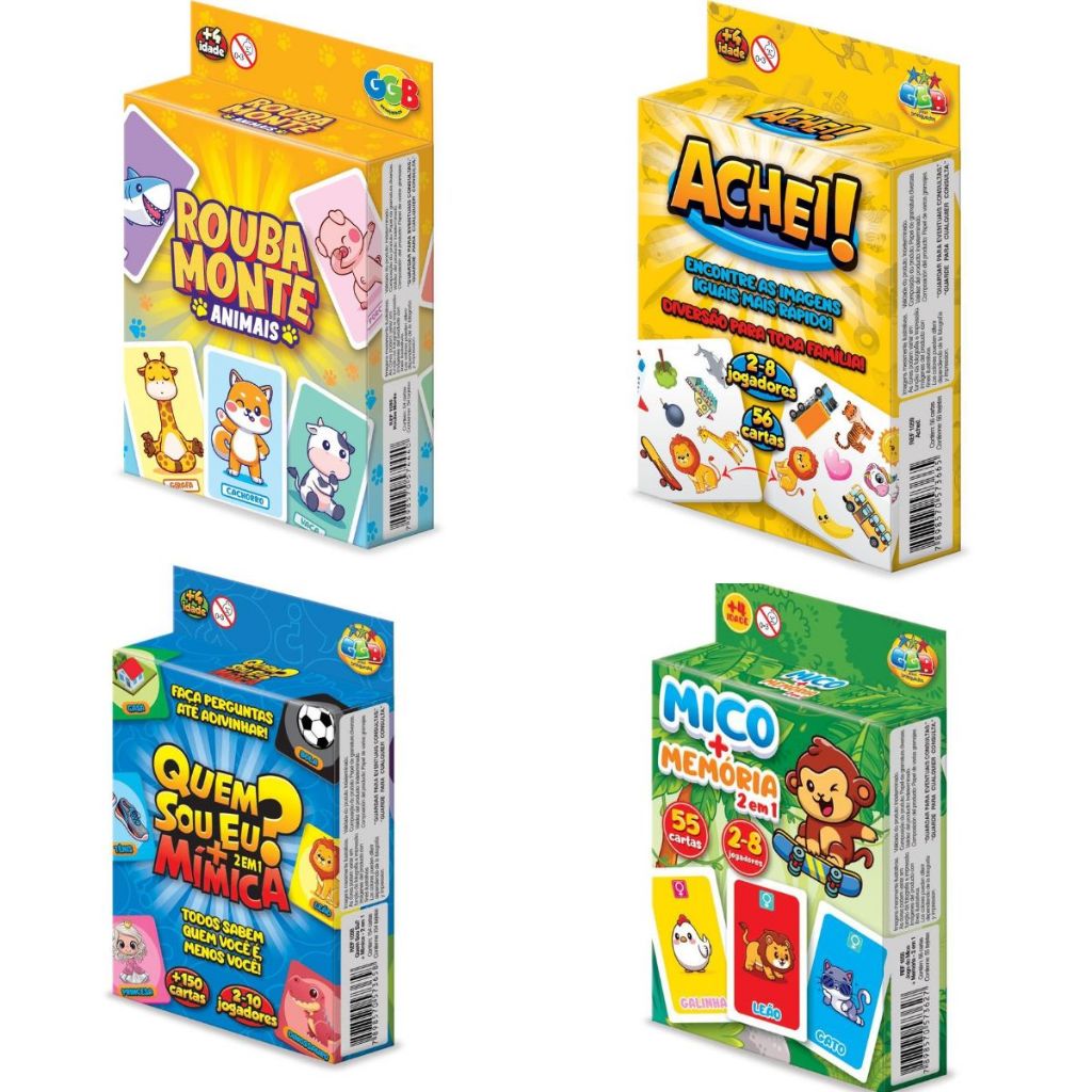 Kit 4 Jogos de Cartas Divertidos: Achei, Rouba Monte Animais, Mico ...