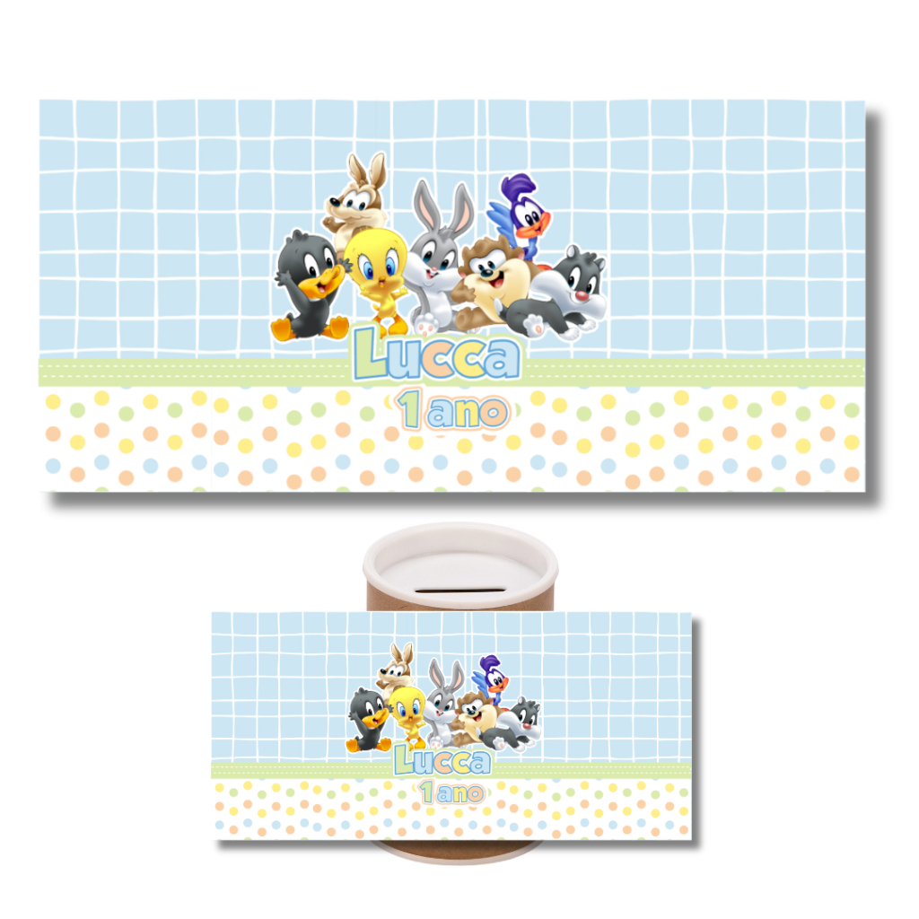Adesivo Rotúlo Cofrinho Baby Looney e Tunes Menino Lembrancinhas ...
