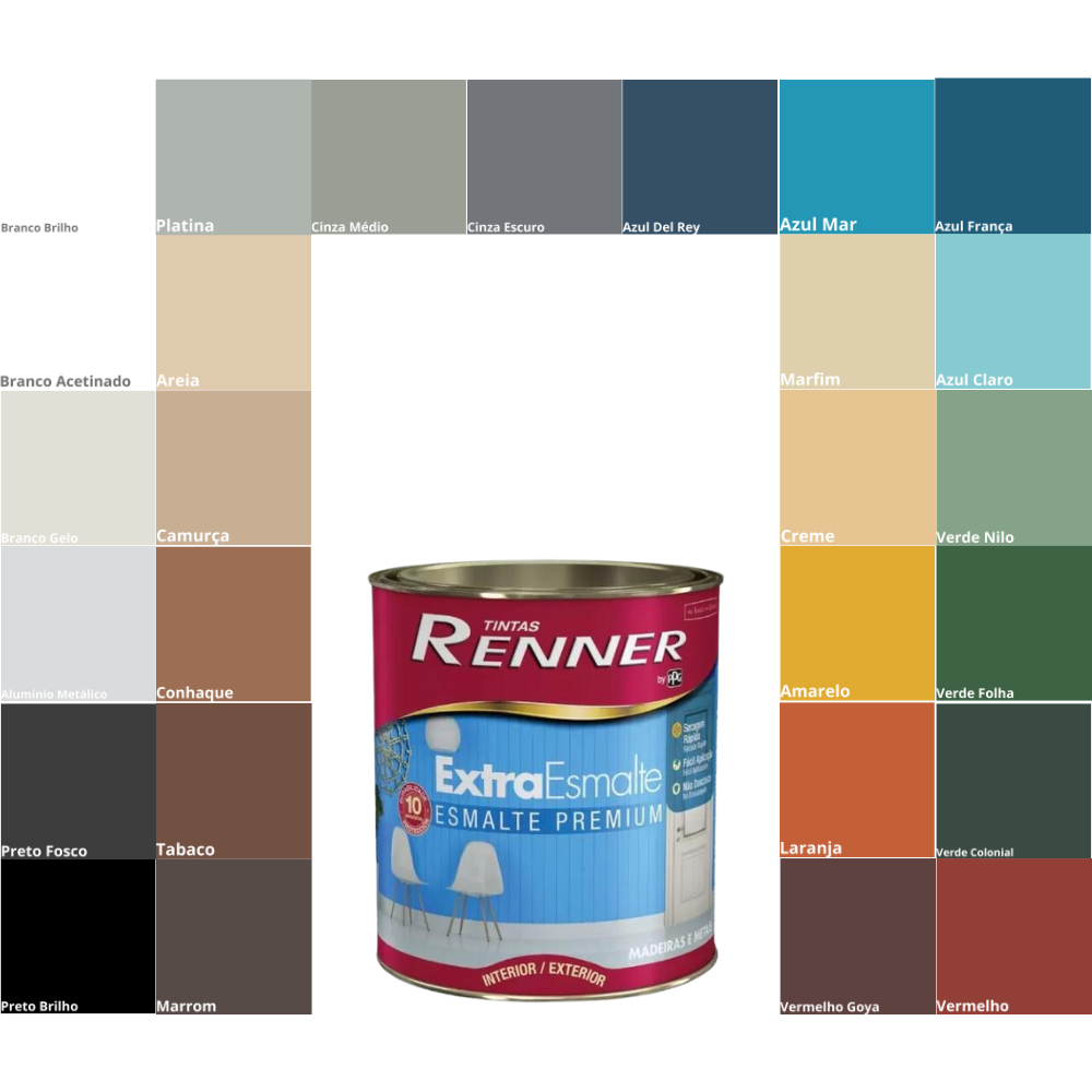 TINTA ESMALTE PREMIUM MADEIRAS E METAIS 900mL - DIVERSAS CORES - RENNER | Shopee Brasil