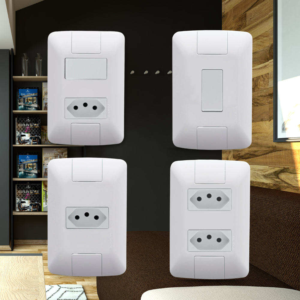 Kit 5 Tomadas Simples 10A 250V Tramontina Linha Aria Branco Casa ...
