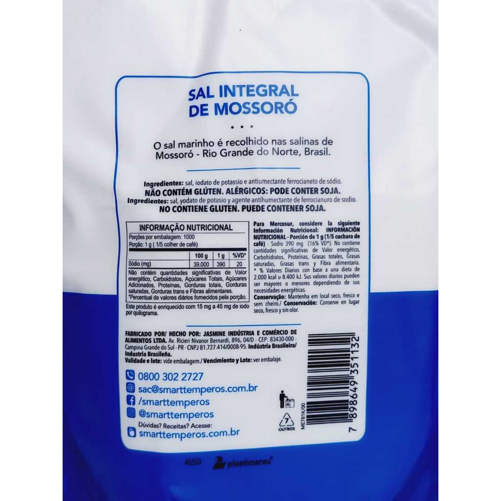 Sal Integral de Mossoró GROSSO - 1kg - Original Smart | Shopee Brasil