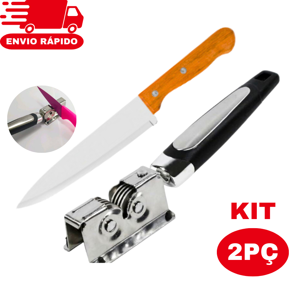 Kit 2PÇS Faca de Cozinha 28,7cm + Afiador Amolador de Facas Tesouras ...