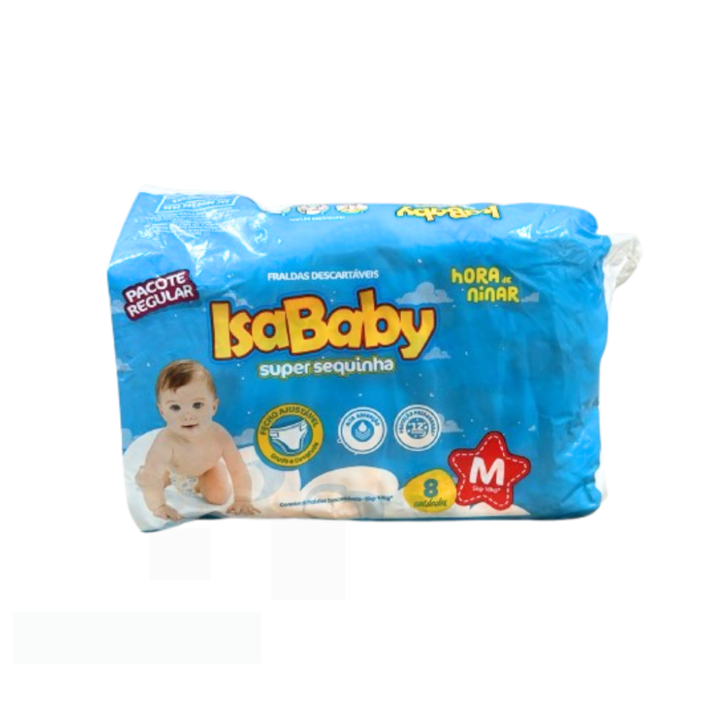 Fralda IsaBaby Pacote Regular c/ 8 unidades Tamanho M | Shopee Brasil
