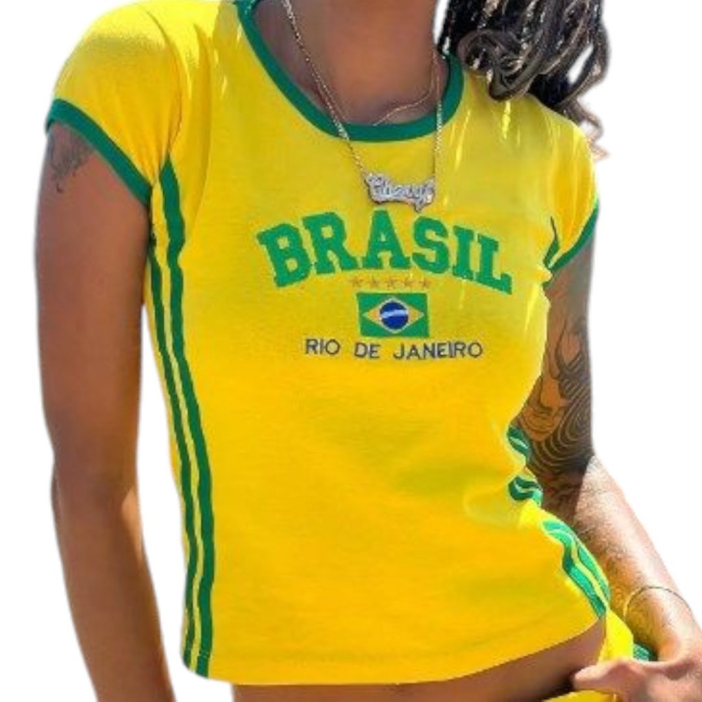 Camisa do Brasil baby tee borbada feminina | Shopee Brasil