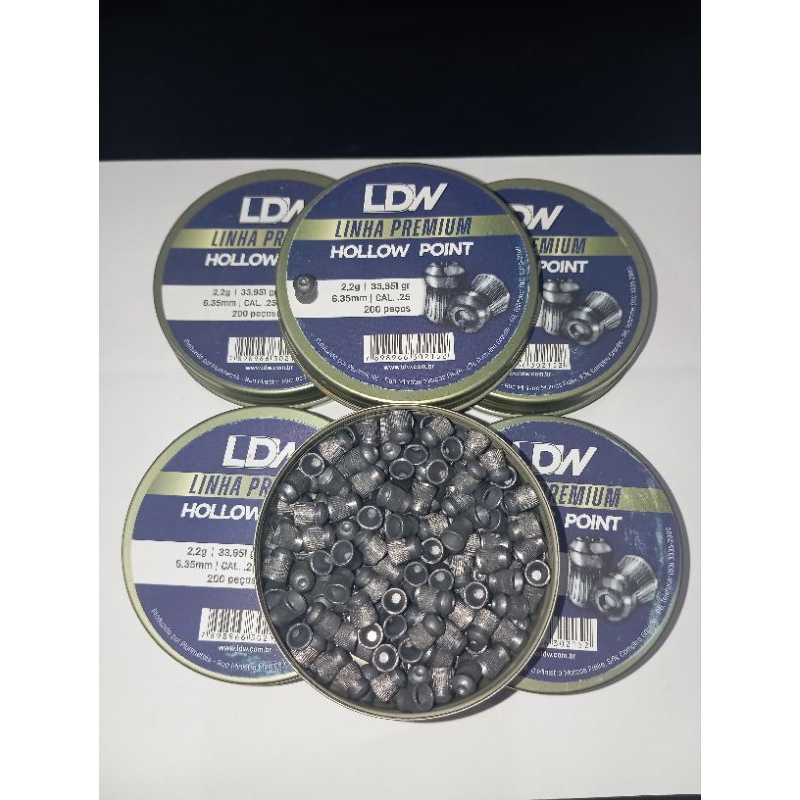 Kit c/5 latas de Chumbinhos LDW Hollow Point Premium 6.35 | Shopee Brasil