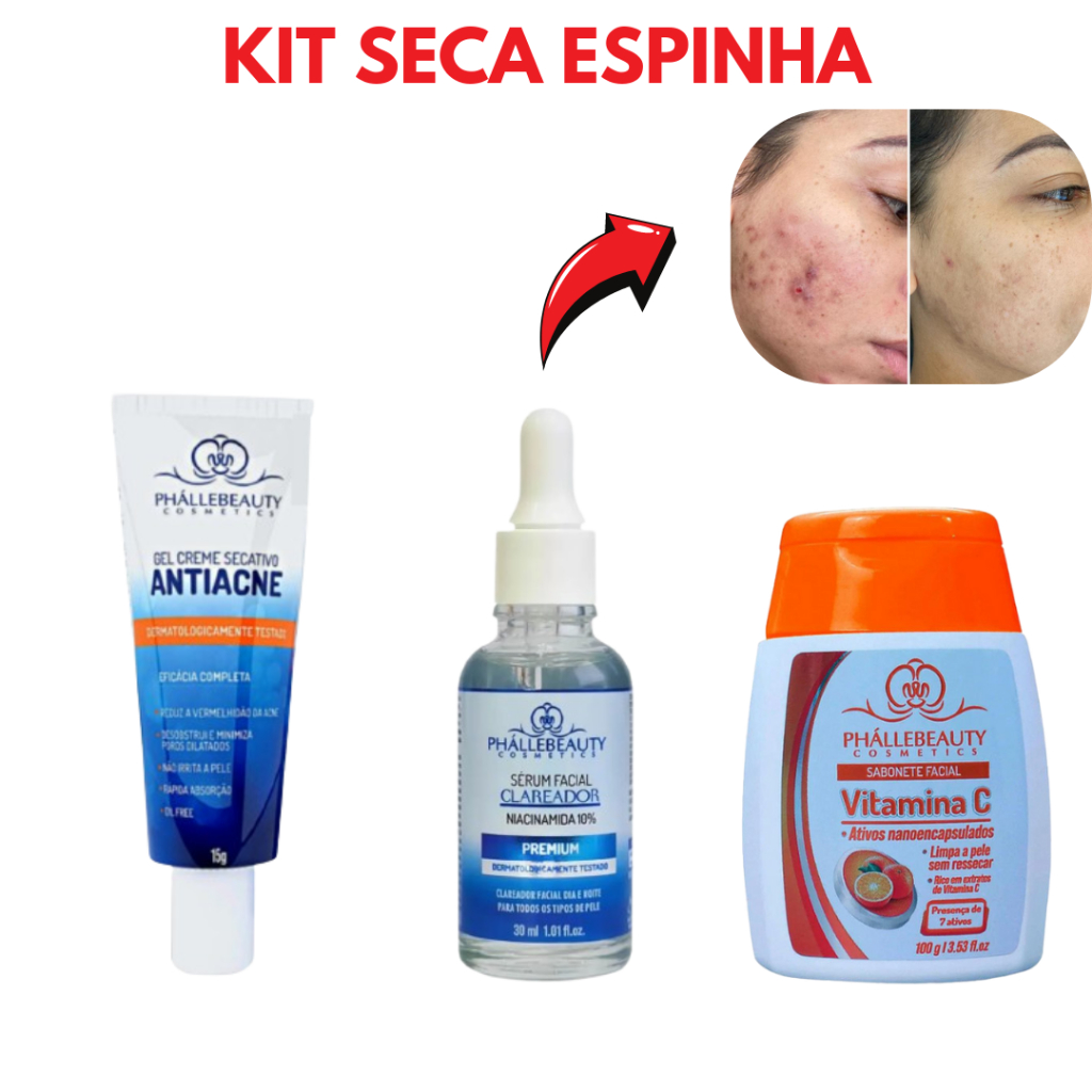 KIT SKINCARE ANTI-ESPINHAS E OLEOSIDADE: SABONETE VITAMINA C + SÉRUM ...
