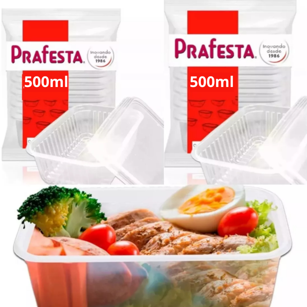Pote Retangular 500ml Marmita Fit - Microondas/freezer 48 Unidades PraFesta | Shopee Brasil