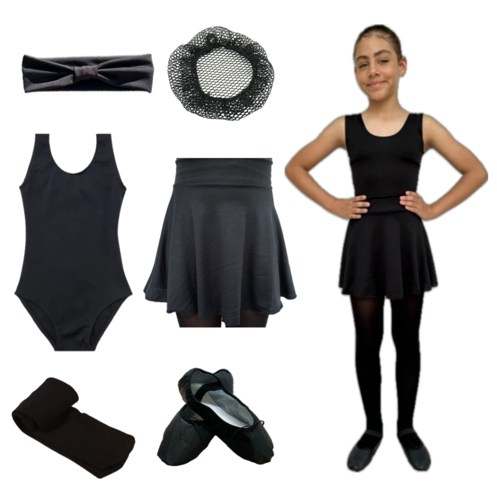 Kit Ballet Infantil Preto Com 6 Peças: Faixa + Rede + Collant Regata ...