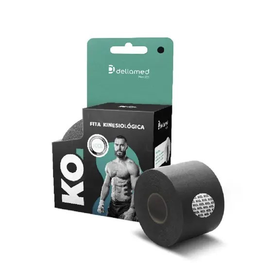 Fita de Kinesio Fita Kinesiológica KO Dellamed Bandagem Adesiva Funcional Preto Alivia a Dor ...