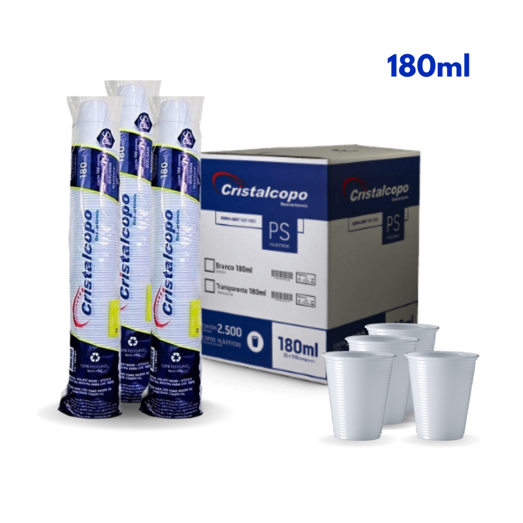 CAIXA COPO DESCARTAVÉL 180ML CRISTALCOPO C/1000 UNIDADES - COPO FESTA / COPO PLASTICO / COPO ...