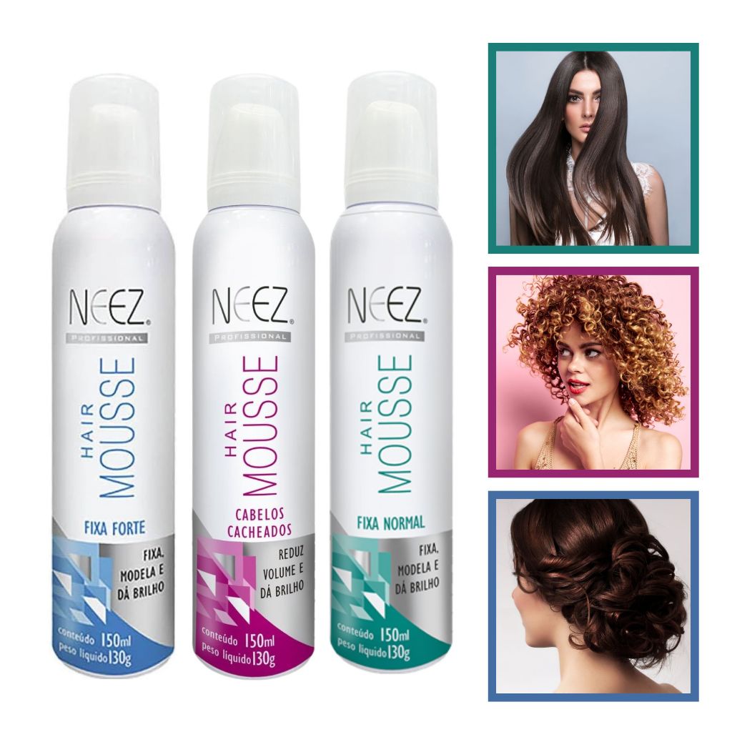 Neez Hair Fixador Modelador Cabelos Mousse Fixa Forte Normal Cacheados ...