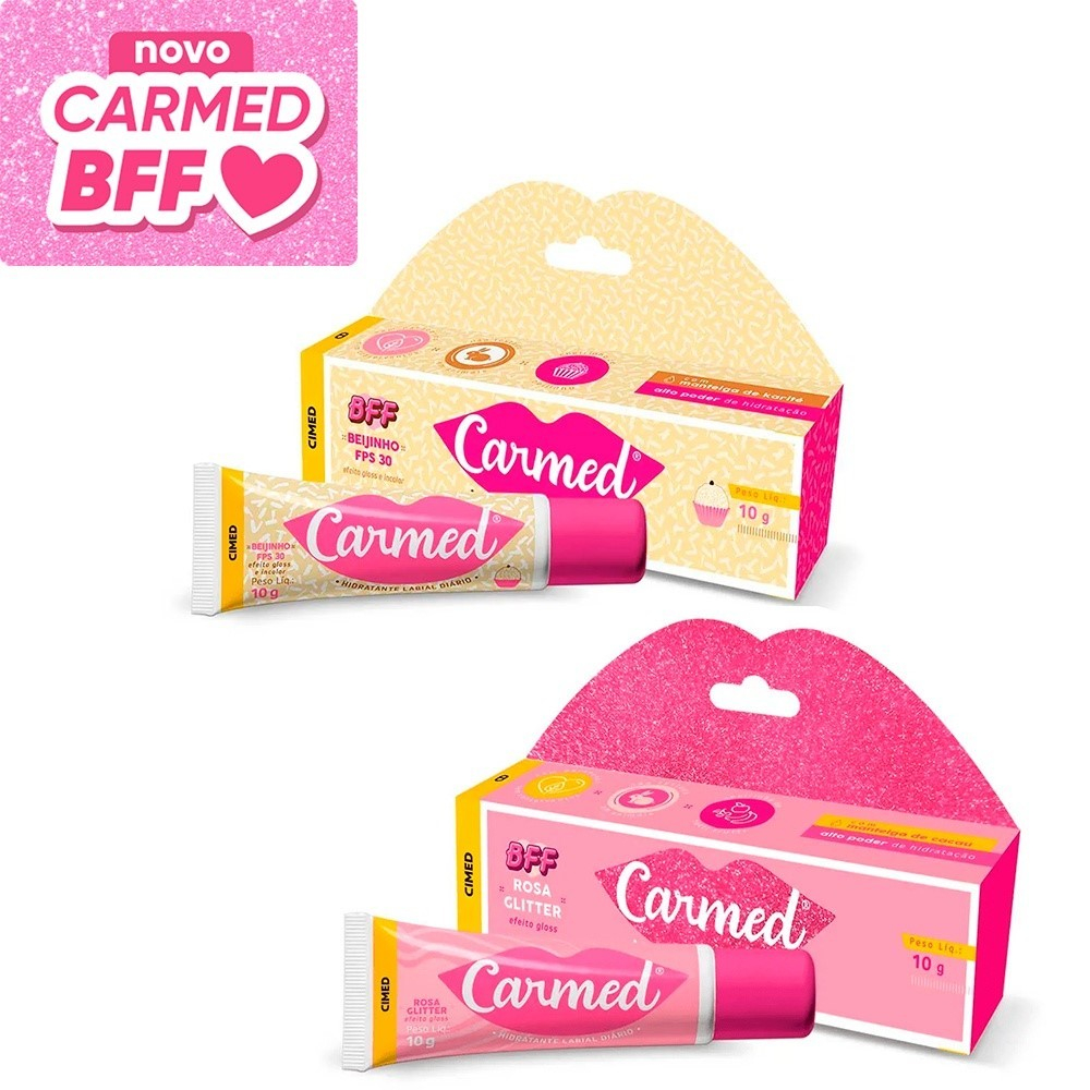 Kit c/ 2 Unidades - Carmed Hidratante Labial 10g cada BFF Beijinho FPS 30, BFF Rosa Glitter ...