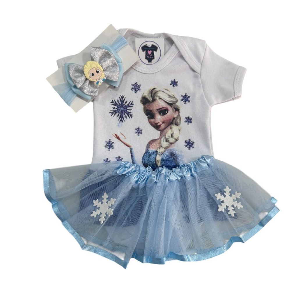Body Bebe Frozen Elza + Tule + Laço - Temático Mesversário Princesa ...
