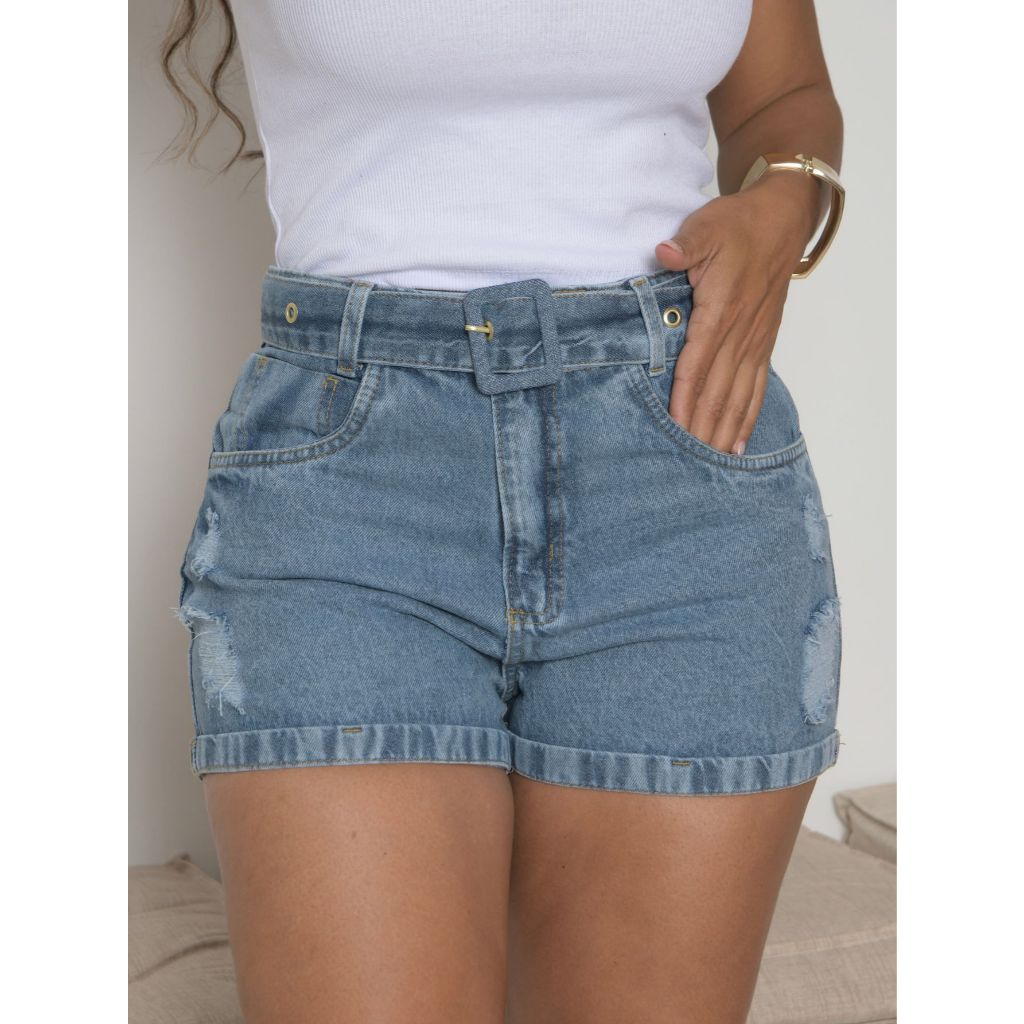 Short Rasgado Cinto Jeans | Shopee Brasil