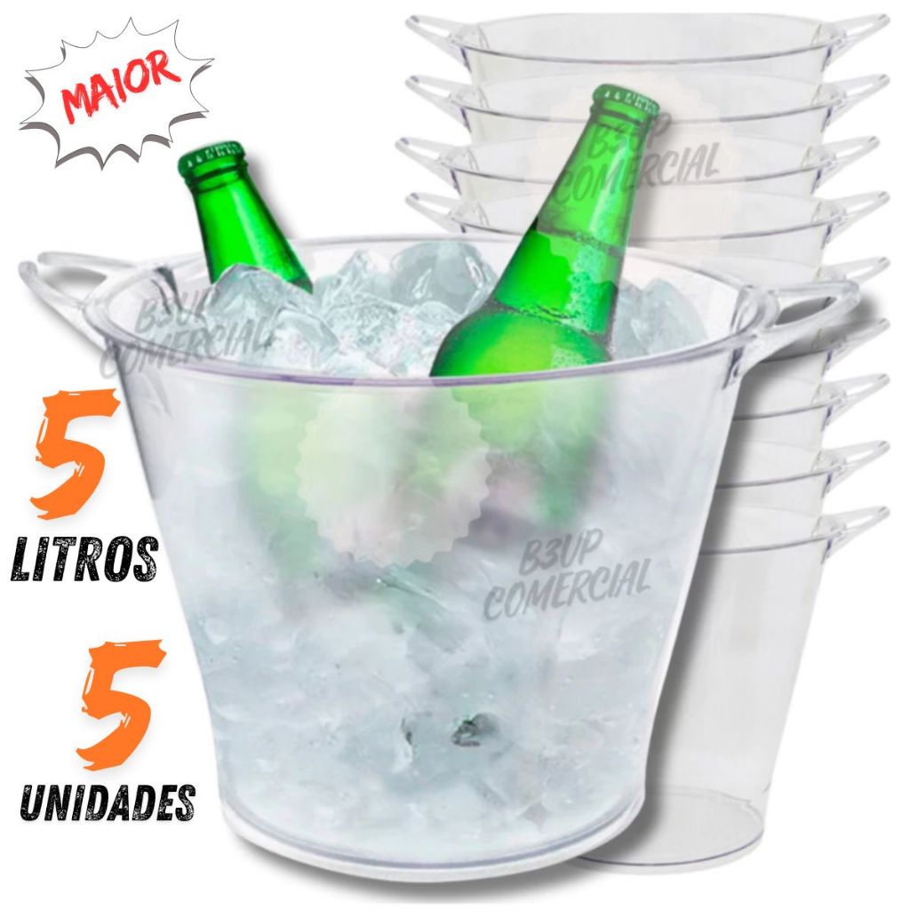 Kit 5 Balde De Gelo Forte Para Bebidas Bar E Festa 5 Litros Premium ...