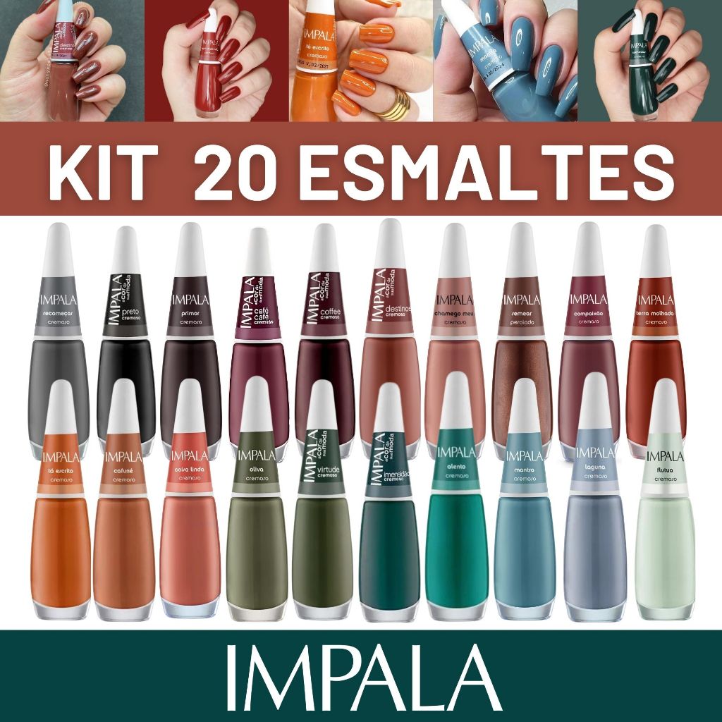 Kit 20 Esmaltes Impala Cremoso A Cor da Sua Moda Esmalte Atacado Tons ...