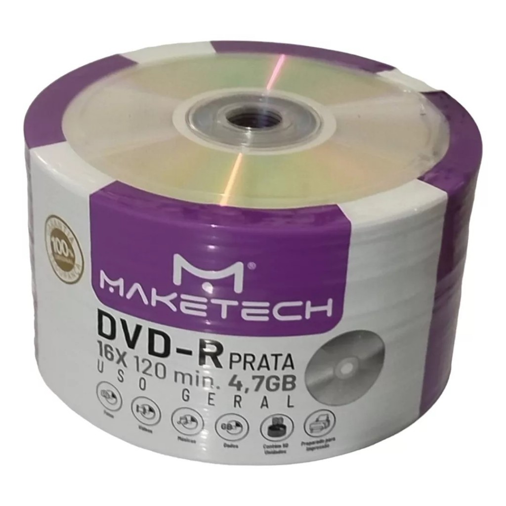 50 Dvd-r Maketech Logo 4.7gb 120 Minutos 16x Original | Shopee Brasil