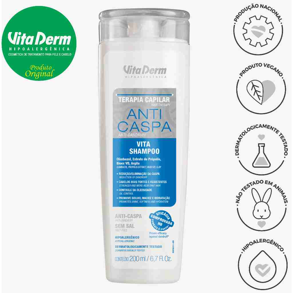 Vita Shampoo Anti Caspa 200ml - Vita Derm | Shopee Brasil