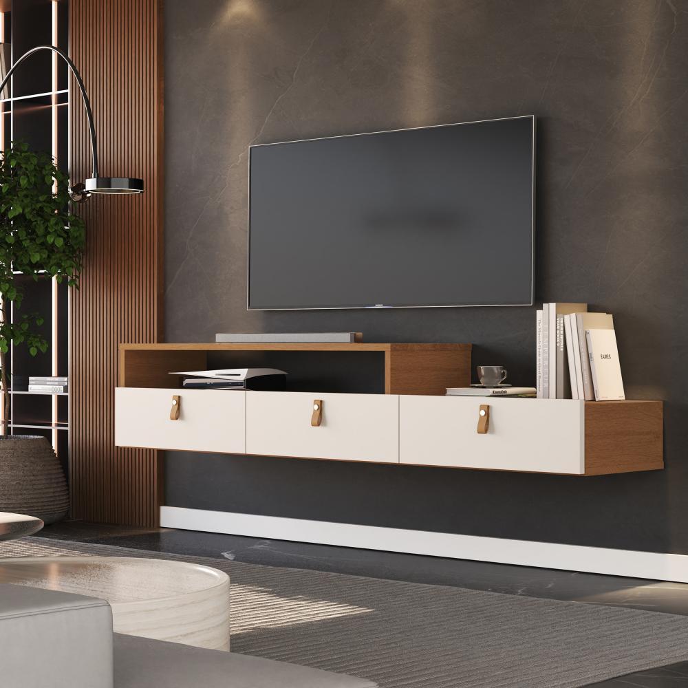 rack suspenso para sala com prateleiras de madeira para Tv até 55 ...