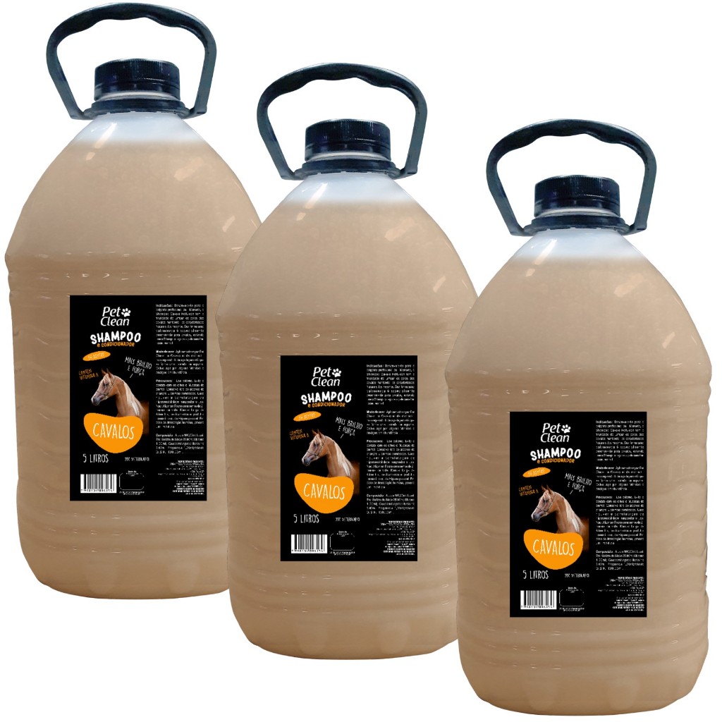 Kit Shampoo Para Cavalo Mulas Vitamina Limpa e Hidrata 5 Litros 3 ...