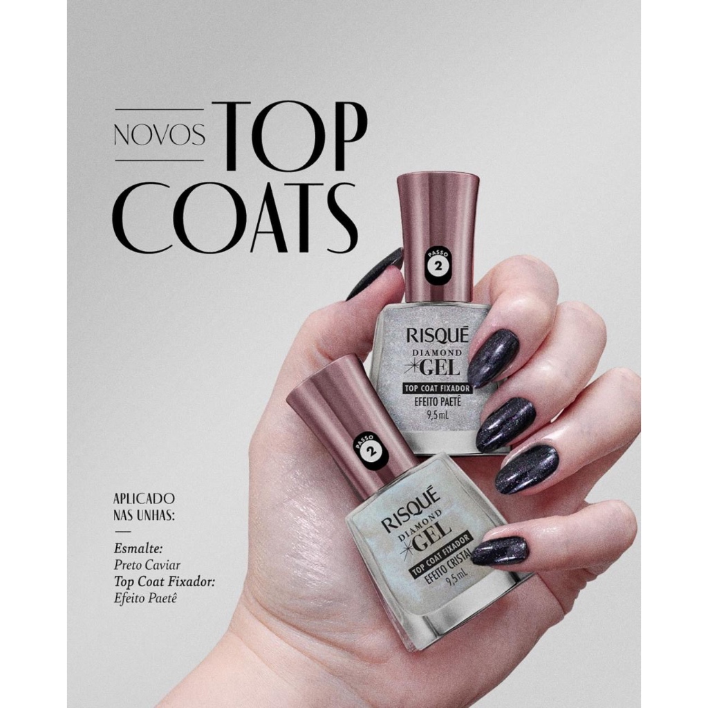 Kit 2 Esmalte Cobertura Fixadora Risqué Diamond - Top Coat Efeito Gel ...