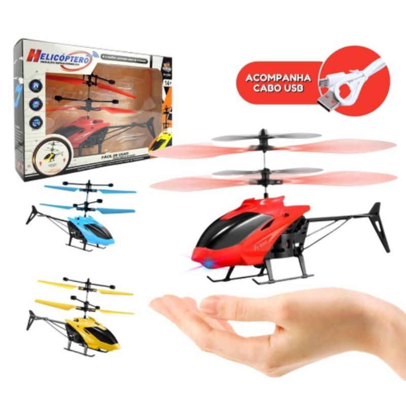 Helicóptero Com Sensor Brinquedo Voador Infravermelho Leds Mini Drone Com USB Recarregável ...