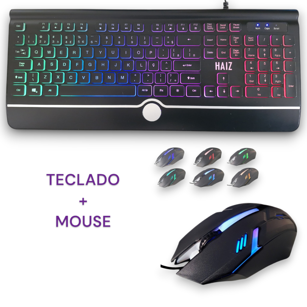 Kit Teclado Gamer HAIZ HZ-580 com Iluminação RGB + Mouse Óptico USB ...