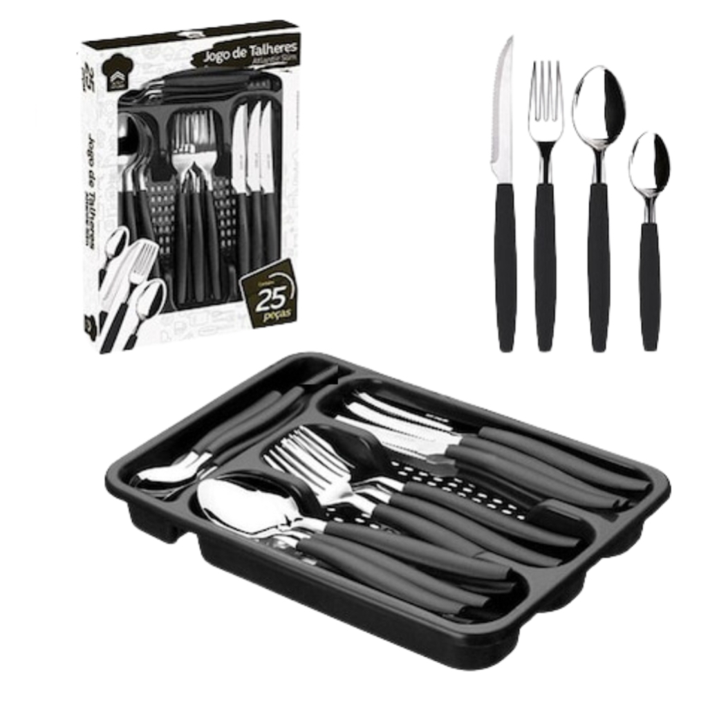 Jogo De Talheres Faqueiro Inox C/ Porta Talher Com 25 Peças | Shopee Brasil