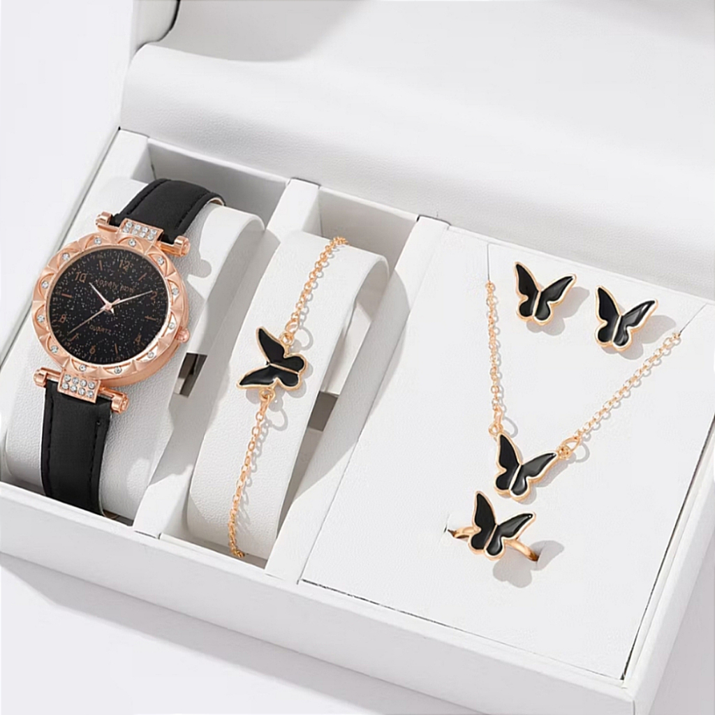Kit Relógio Feminino Conjunto Brinco Pulseira Colar Anel Relogio Femino ...