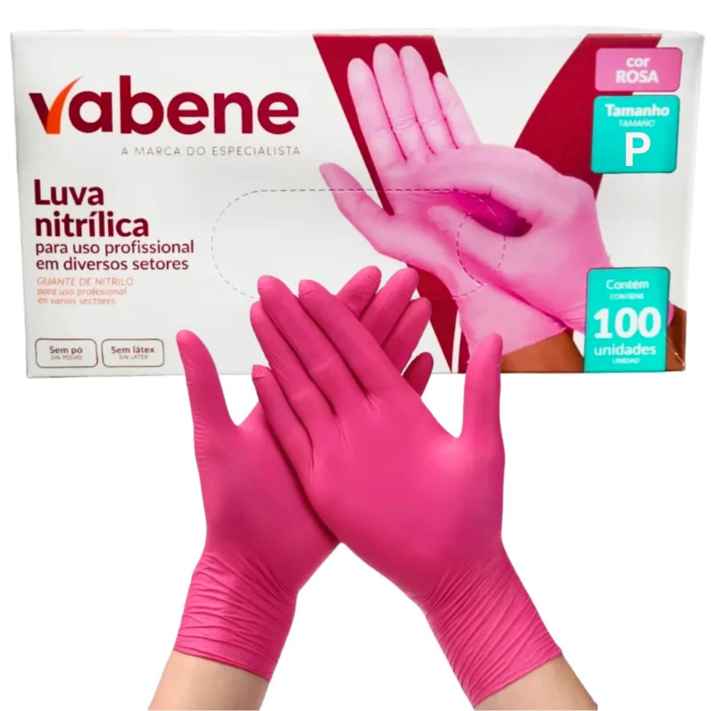 Luva Descartável Nitrilica Rosa Caixa C/100 Unidades Pink Nitrilo ...