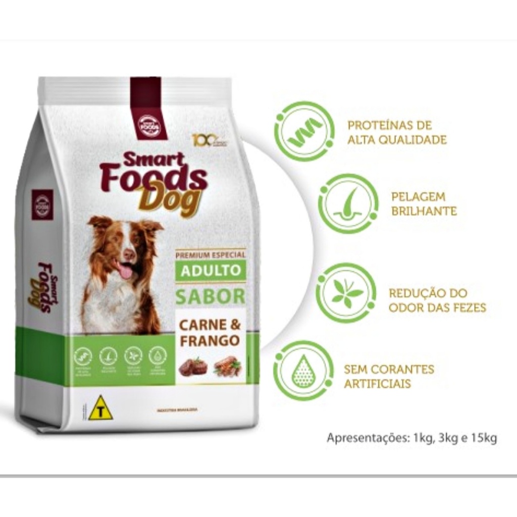 Ração Premium Especial Cães Adulto Smart Food Dog 15Kg - 23% Proteina ...