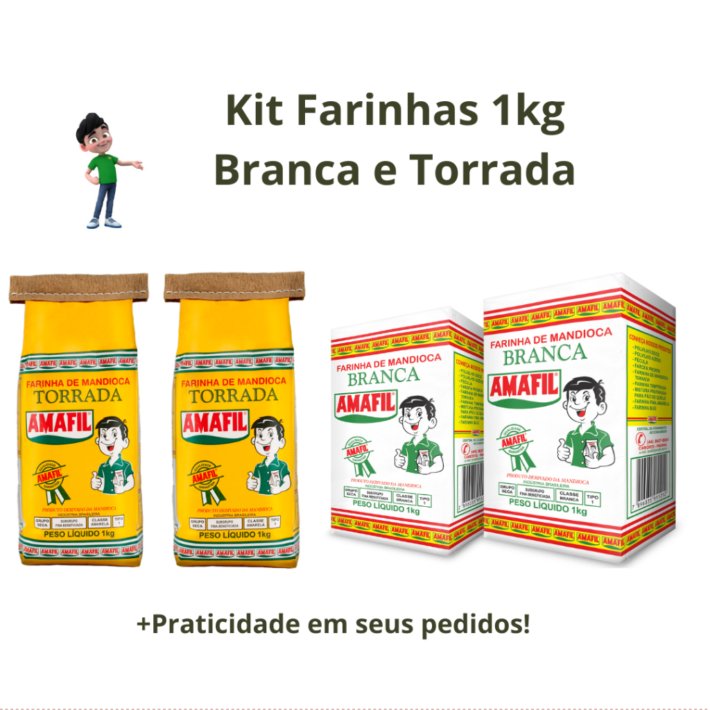 KIT FARINHA DE MANDIOCA AMAFIL 1KG- 4 PACOTES PP | Shopee Brasil