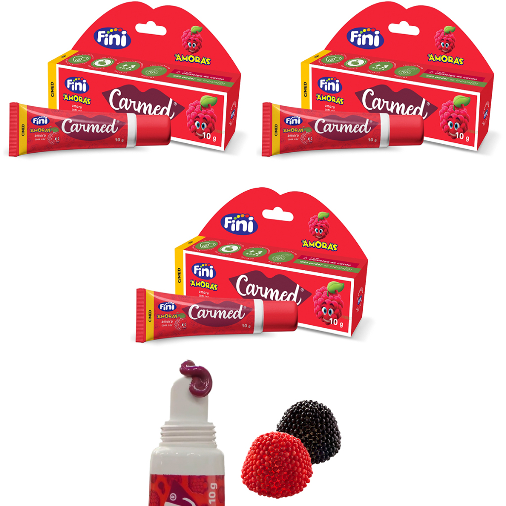 Kit 3 Carmed Fini Hidratante Labial Gloss Aroma Bala Fini Amora ...