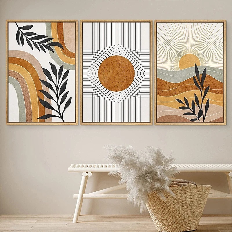 Quadro decorativo 3 peças 40x60 Geométrico Sol Deserto Plantas moderna ...