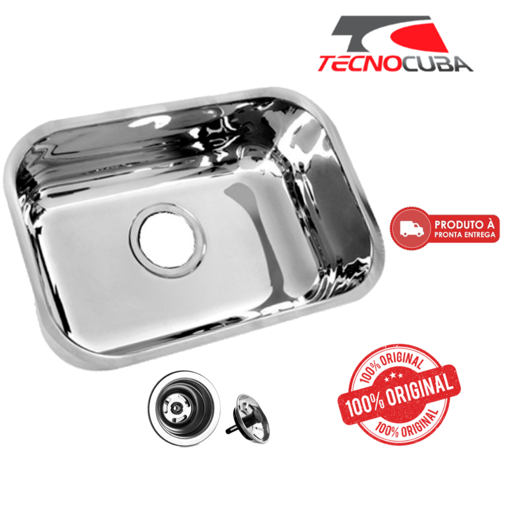 Cuba Inox N2 56x34x14 Aço 430 Polida - Tecnocuba + Válvula e Sifão ...