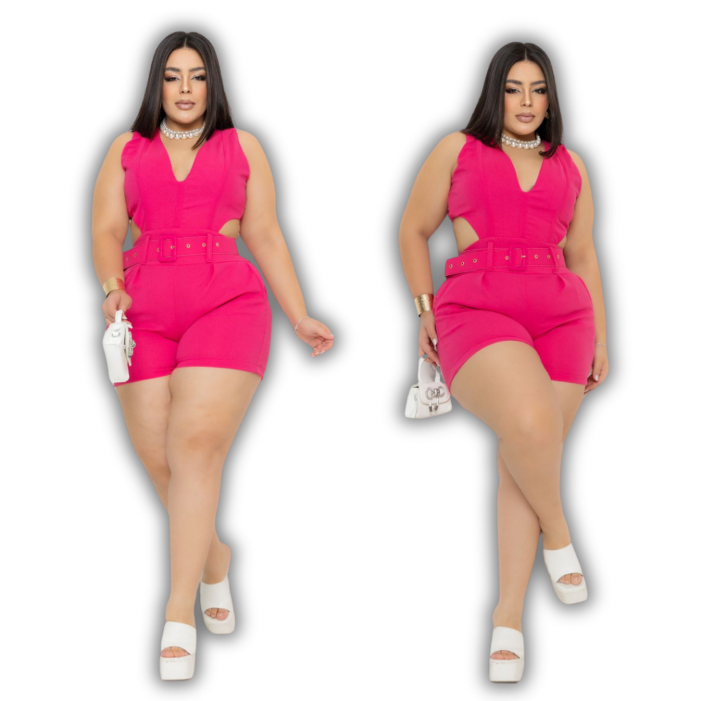Macaquinho Plus Size Macaquito Plus Size Macacão Plus Size Com Cinto Roupas Femininas | Shopee ...