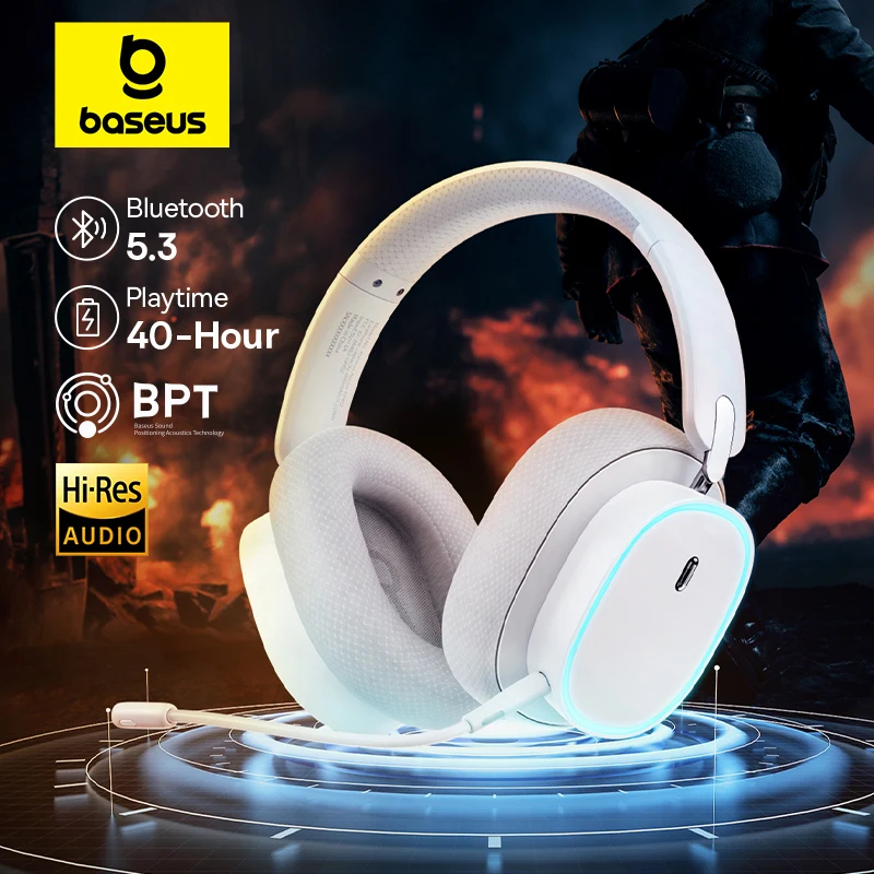 Headset Baseus AeQur GH02 Sem Fio Bluetooth 5.3 2.4g 40mm Branco RGB ...
