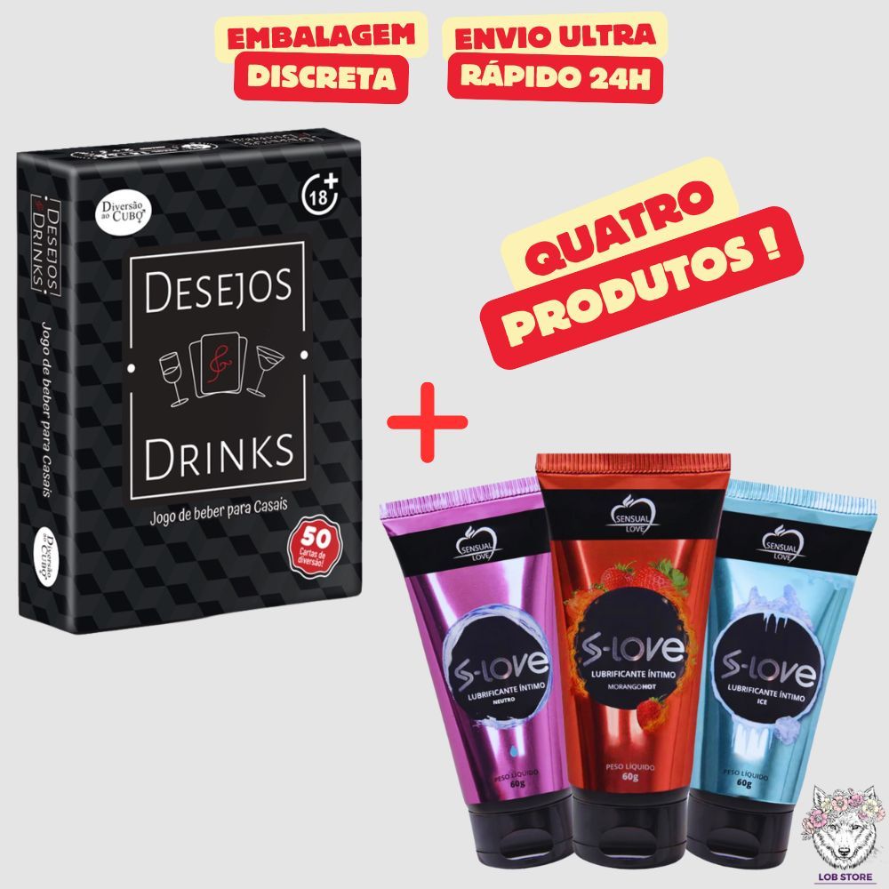 Kit Jogo Erótico Desejos e Drinks Jogo de Cartas + Kit 3 Un S-Love ...